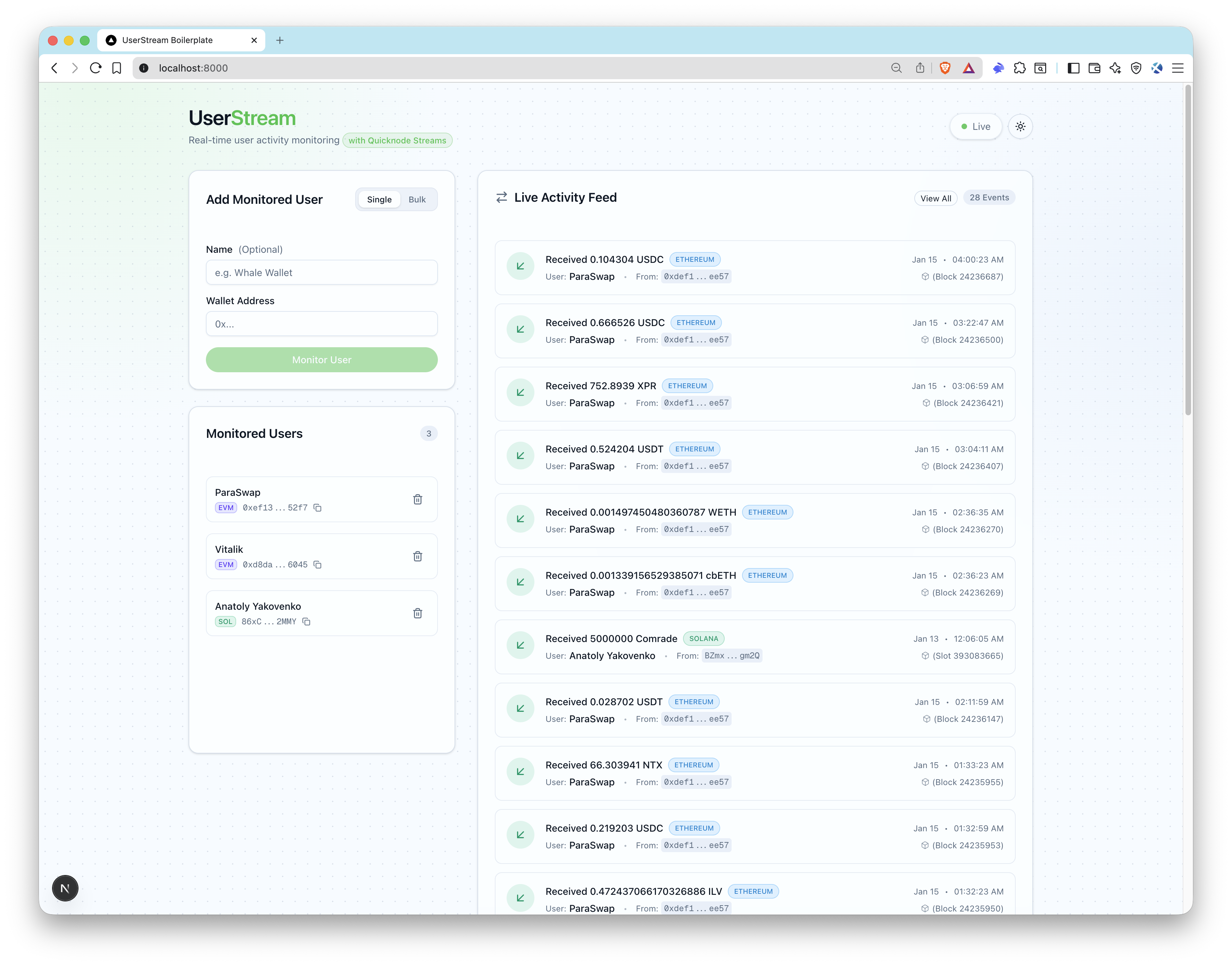 Wallet Tracking App | Quicknode Sample App Library